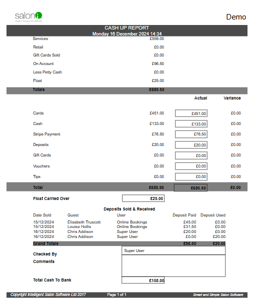 How to complete End Of Day cash up